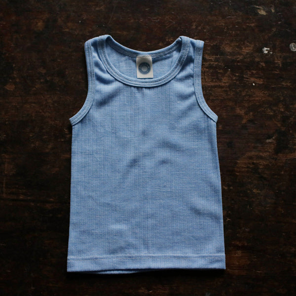 Merino Wool/Cotton/Silk Sleeveless Top in blue in sizes 1-10yrs. – MamaOwl