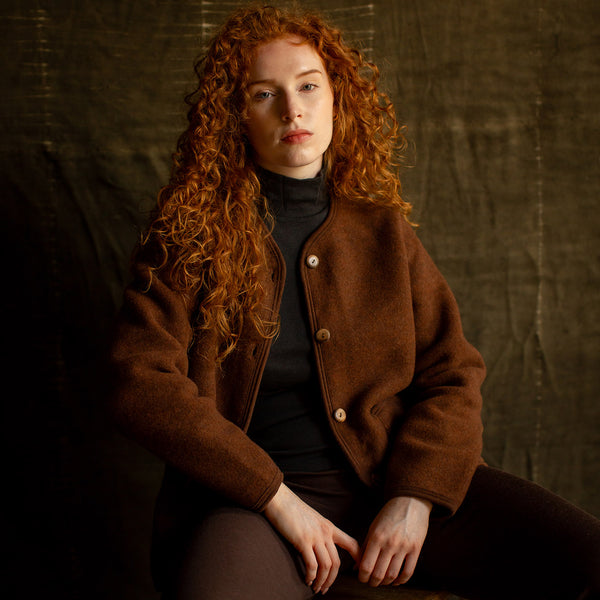 Women’s Merino Wool Fleece Jacket in brown - sizes UK6-16 – MamaOwl