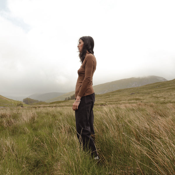 Women’s Merino Wool Silk Top in brown - sizes Small to XL – MamaOwl