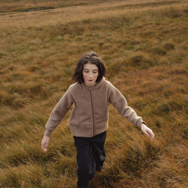 Children’s Merino Wool Fleece Jacket in brown - sizes 5-12 years – MamaOwl